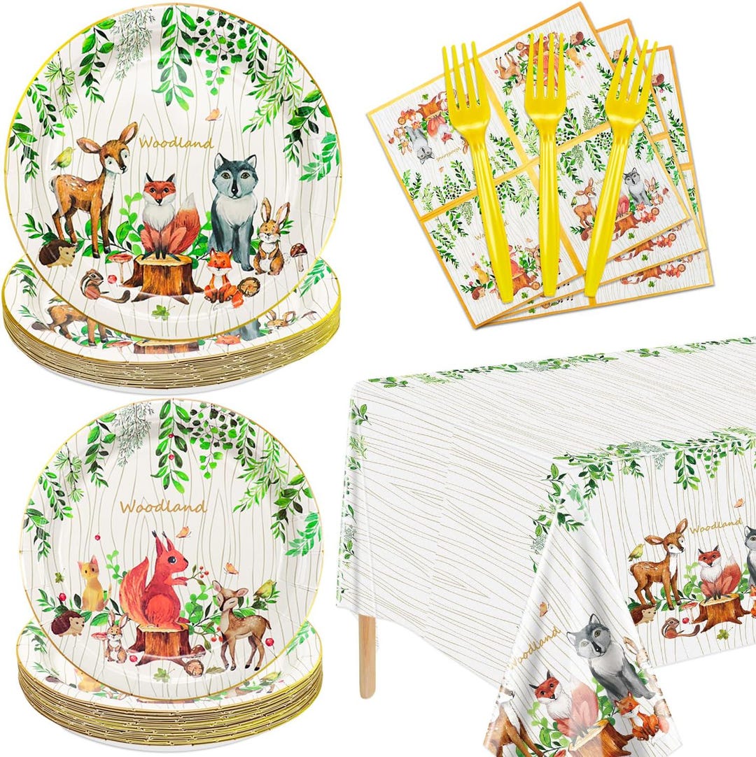 Woodland Animals Party Plates, Napkins, Cups, Tablecloth Disposable ...