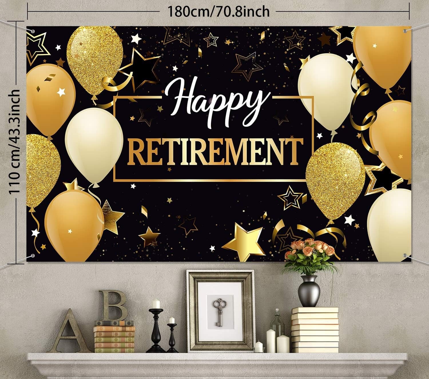 Retirement Banner Backdrop Decorations Men and Women Black and Gold ...