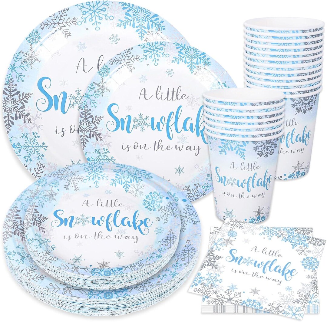 Snowflake Baby Shower Plates, Napkins, Forks Disposable Tableware ...