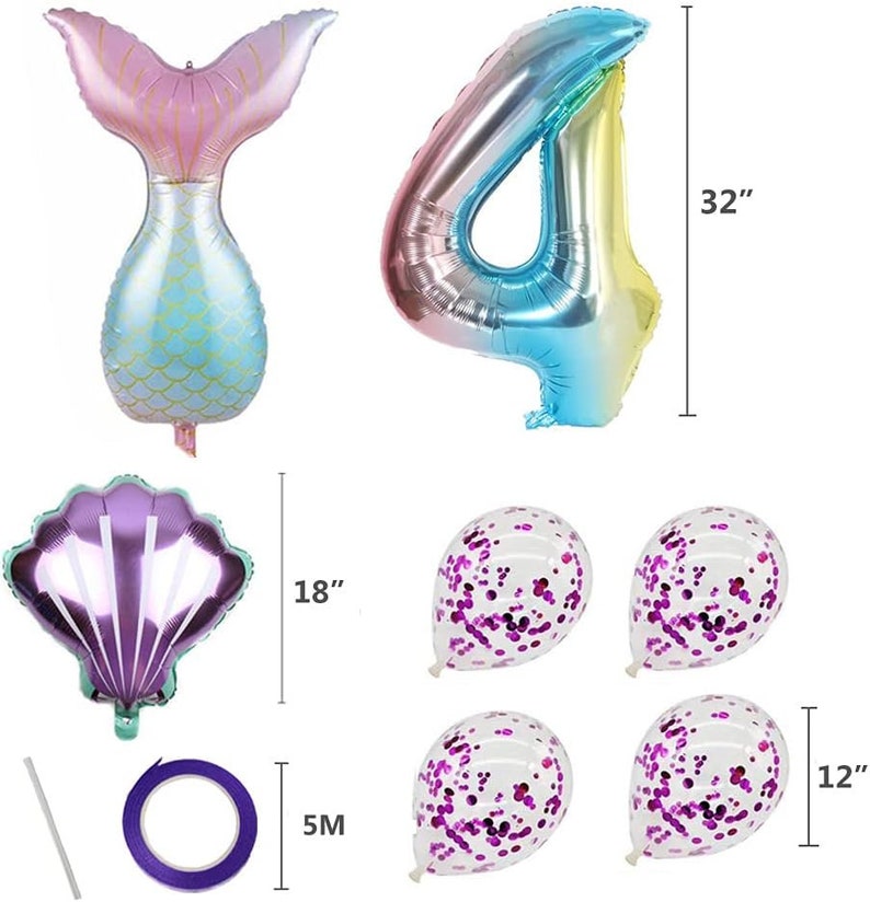 Mermaid 4th Birthday Balloons, Pastel Mermaid Balloons, Purple Blue ...