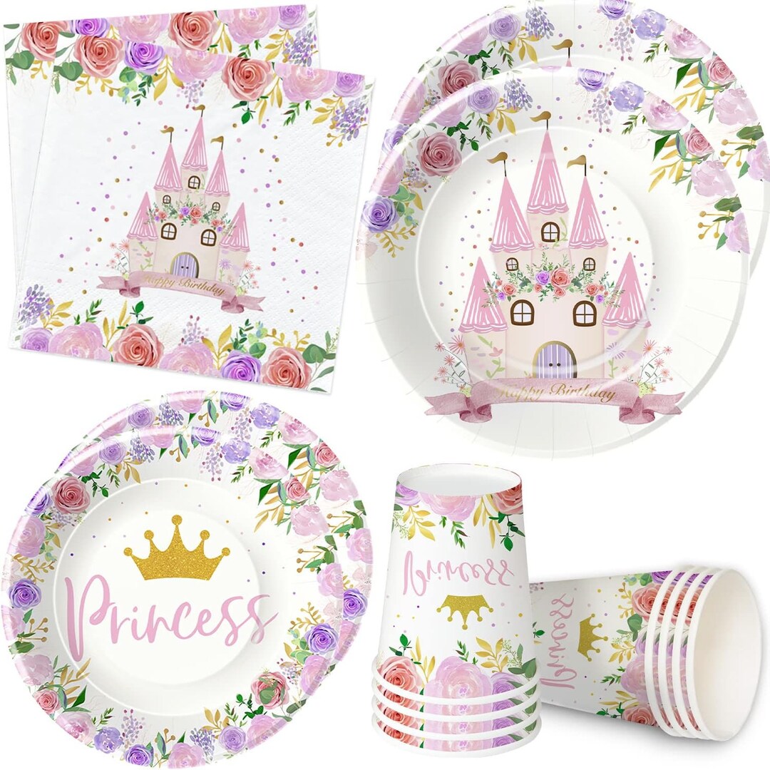 Princess Castle Birthday Party Decorations, Plates, Napkins, Cups Pink ...