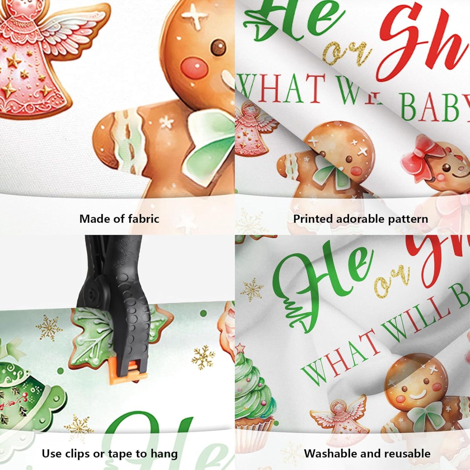 Christmas Gender Reveal Backdrop Banner, Gingerbread Gender Reveal He ...