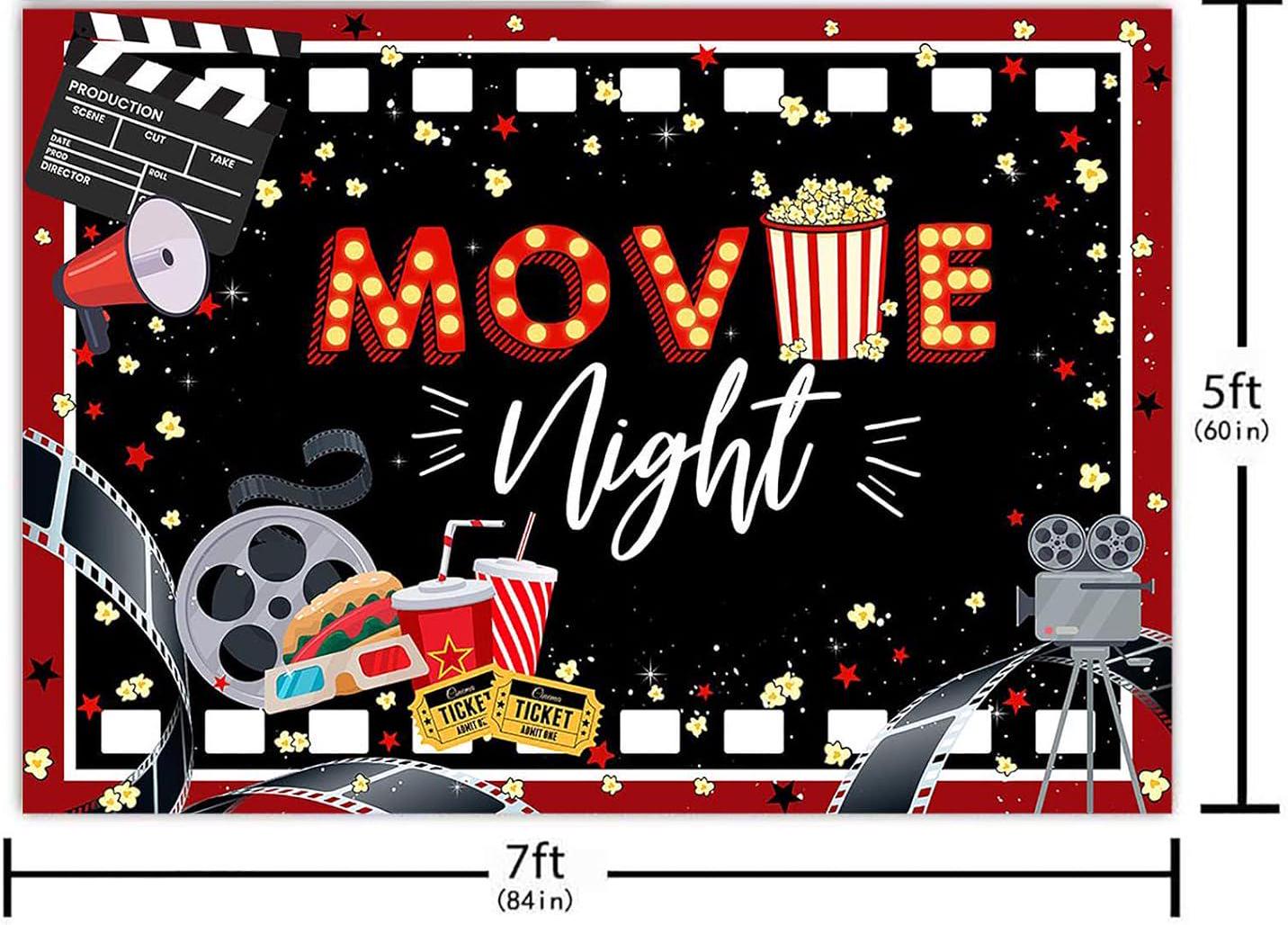 Movie Night Party Backdrop Banner, Movie Theater Cinema Theme Birthday ...
