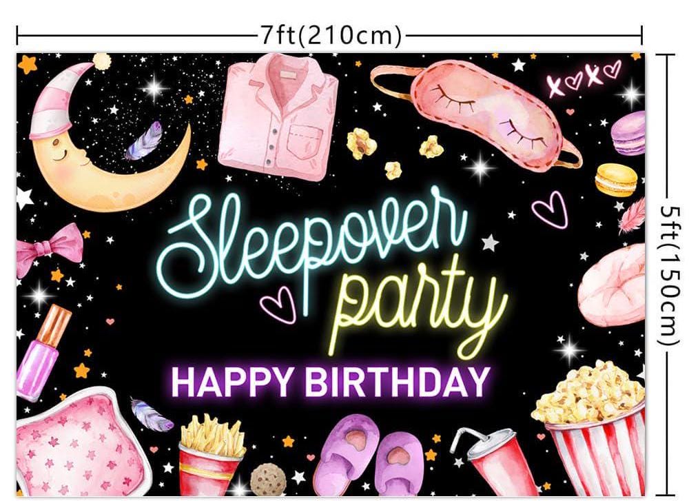 Sleepover Party Birthday Backdrop Banner, Girls Make up Sleep Over ...