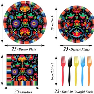 Mexican Fiesta Party Plates, Napkins, Forks Disposable Tableware Serves ...
