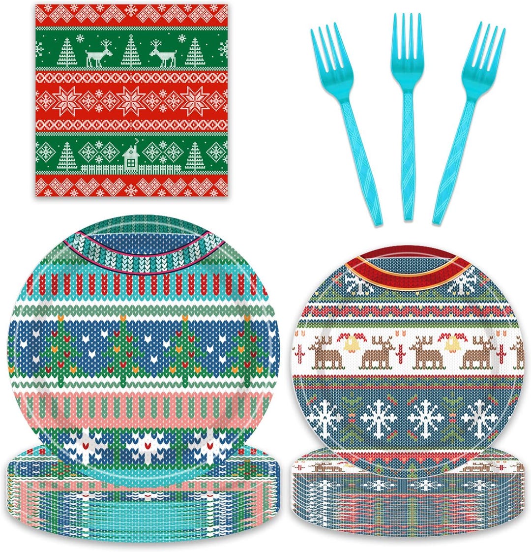 Ugly Christmas Sweater Party Plates, Napkins, Forks Disposable ...