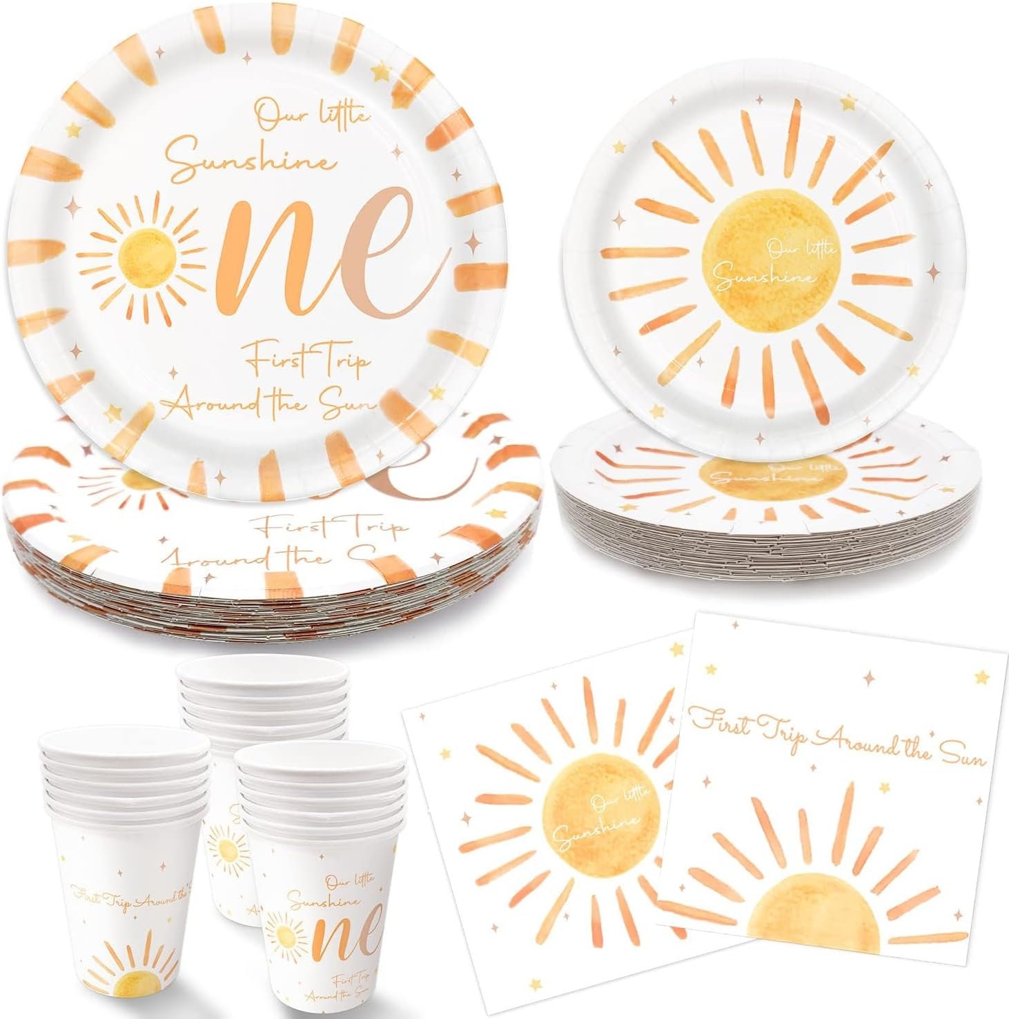 Sunshine 1st Birthday Plates, Napkins, Cups Disposable Tableware Serves ...