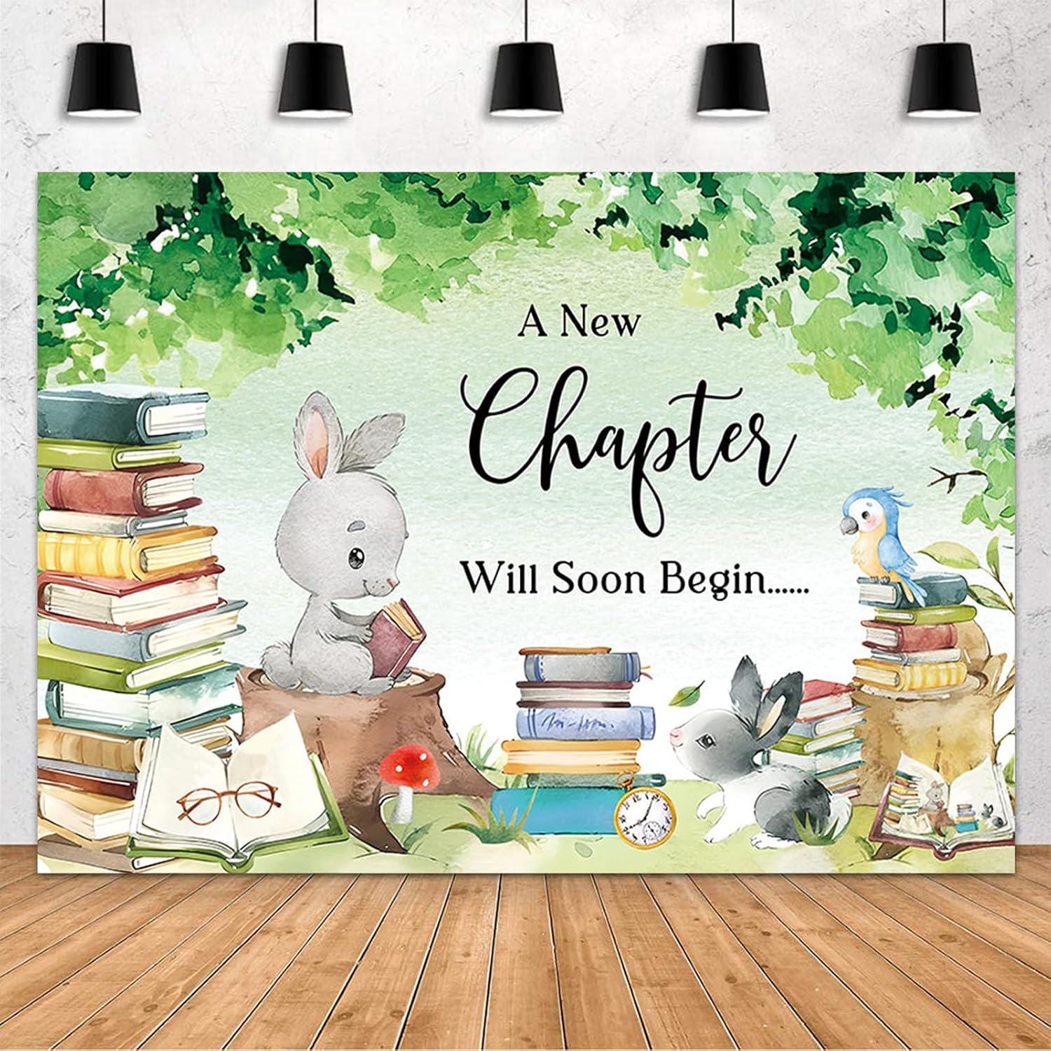 Storybook Baby Shower Backdrop, A New Chapter Will Soon Begin Backdrop Vinyl Photo Background ...