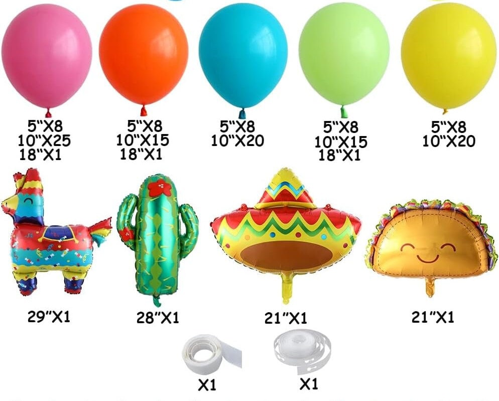 Mexican Fiesta Balloon Garland Arch Kit Llama Cactus Sombrero Taco ...