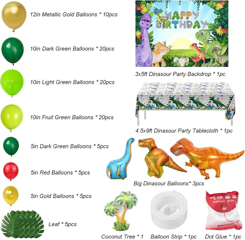 Dinosaur Birthday Backdrop and Balloon Garland Arch Kit, Dinosaur ...
