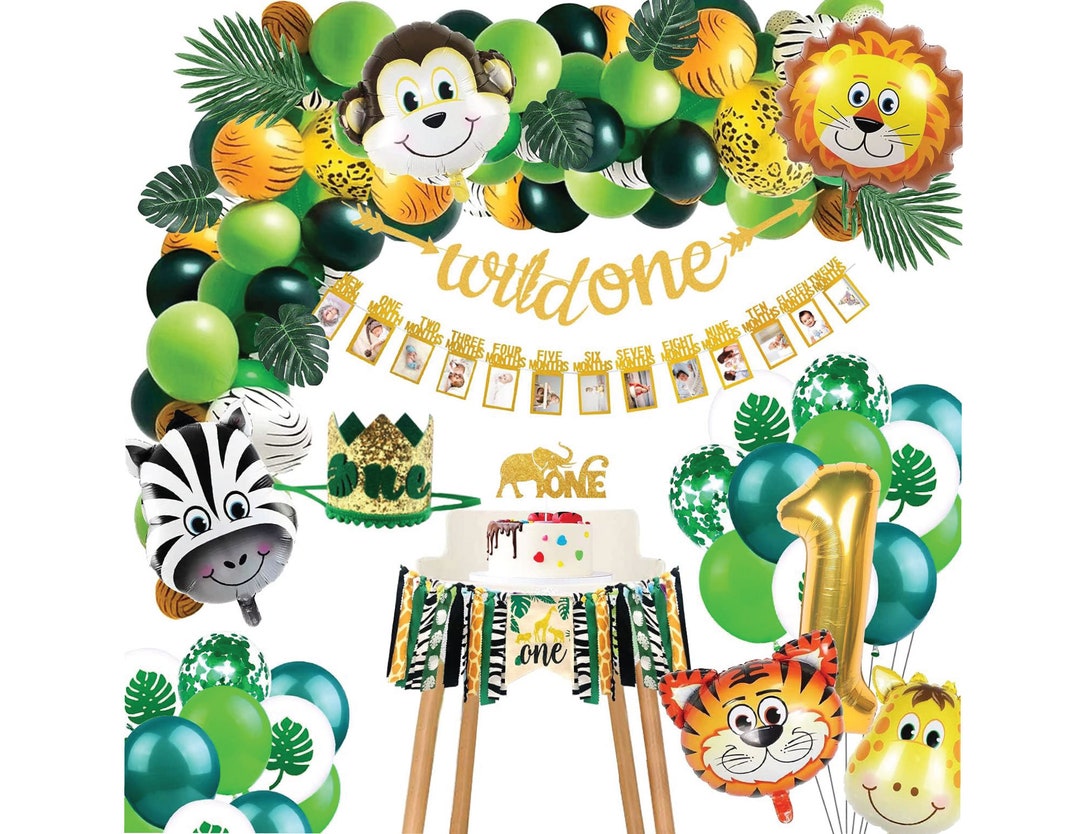 Wild One Birthday Balloons Garland Arch Kit With Artificial Leaves ...