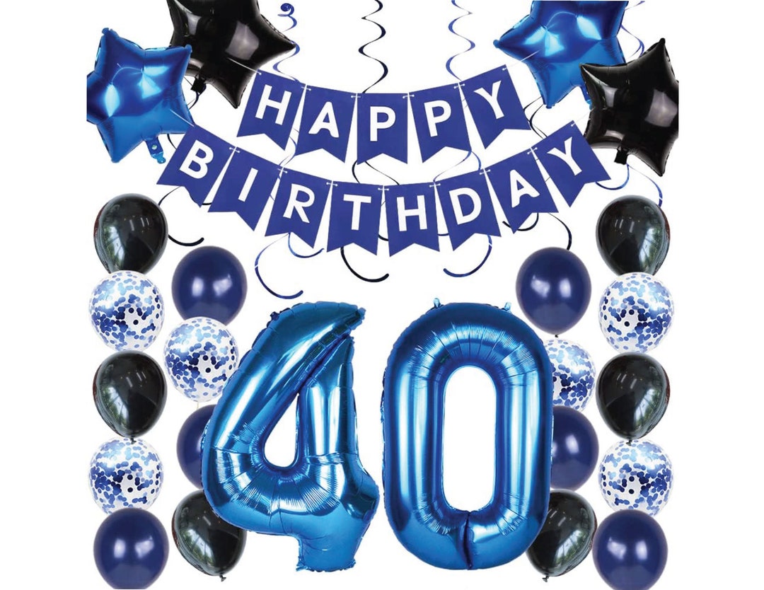 40th BIRTHDAY DECORATIONS Black and Blue 40th Party Supplies 40 Balloon ...