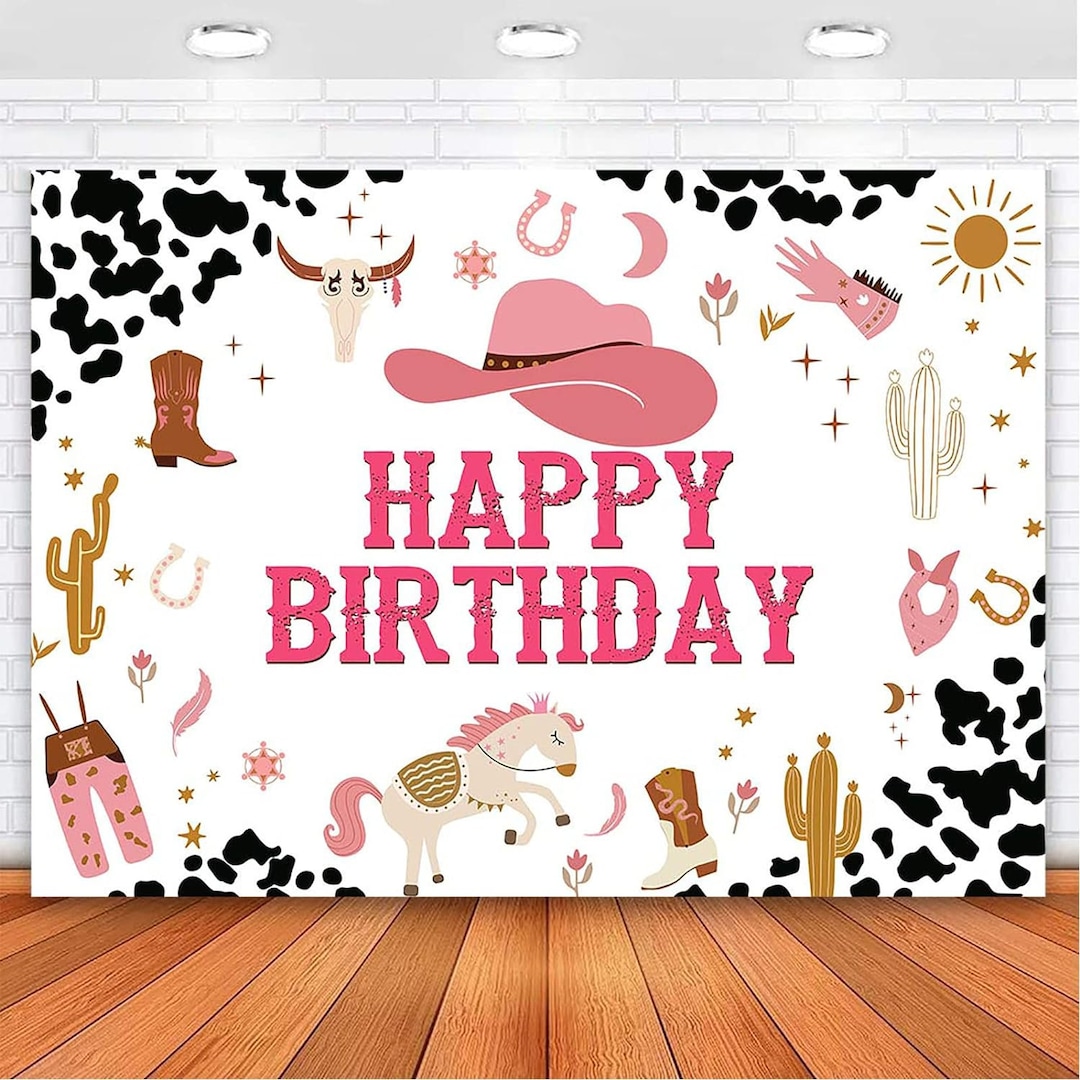 Western Cowgirl Birthday Backdrop Banner, Wild West Girl Birthday ...