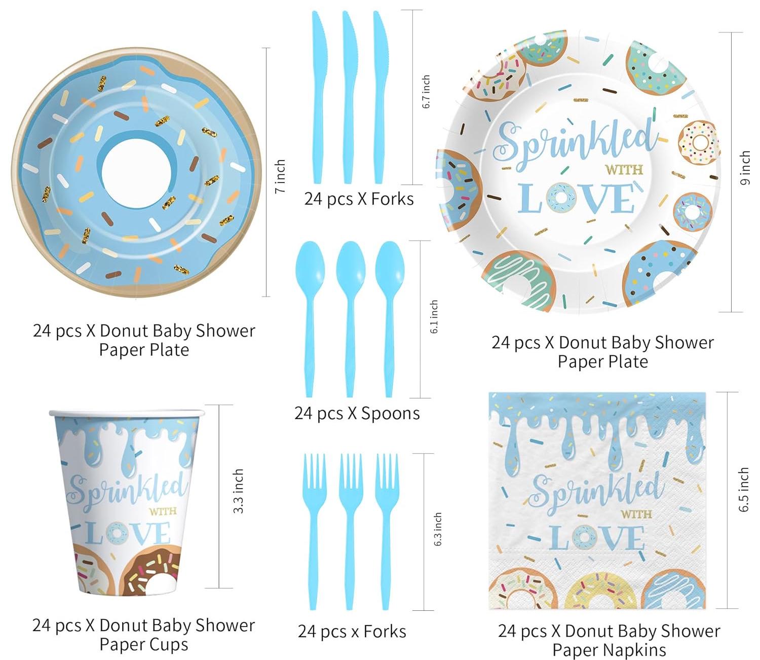 Donut Baby Sprinkle Plates, Napkins, Cups, Forks Disposable Tableware ...