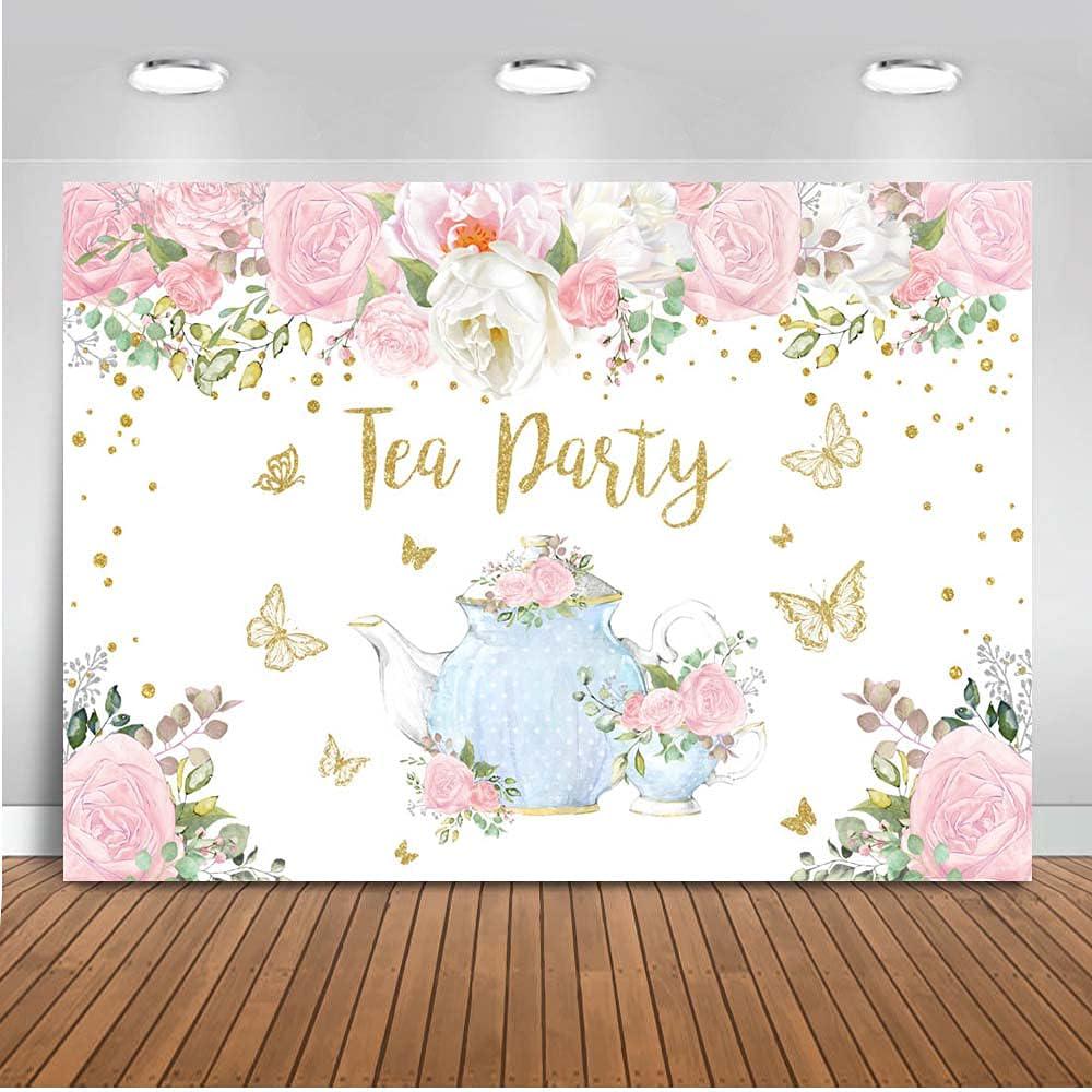 Tea Party Backdrop Banner, Tea Party Decoration, Floral Garden Tea ...
