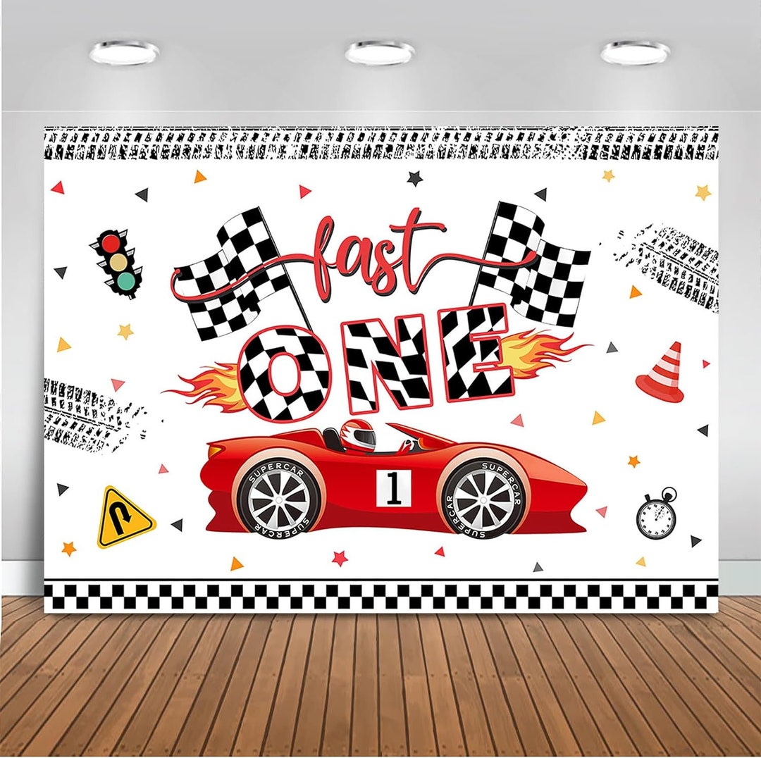 Fast One Birthday Backdrop Banner, Race Car Boys 1st Birthday Party ...