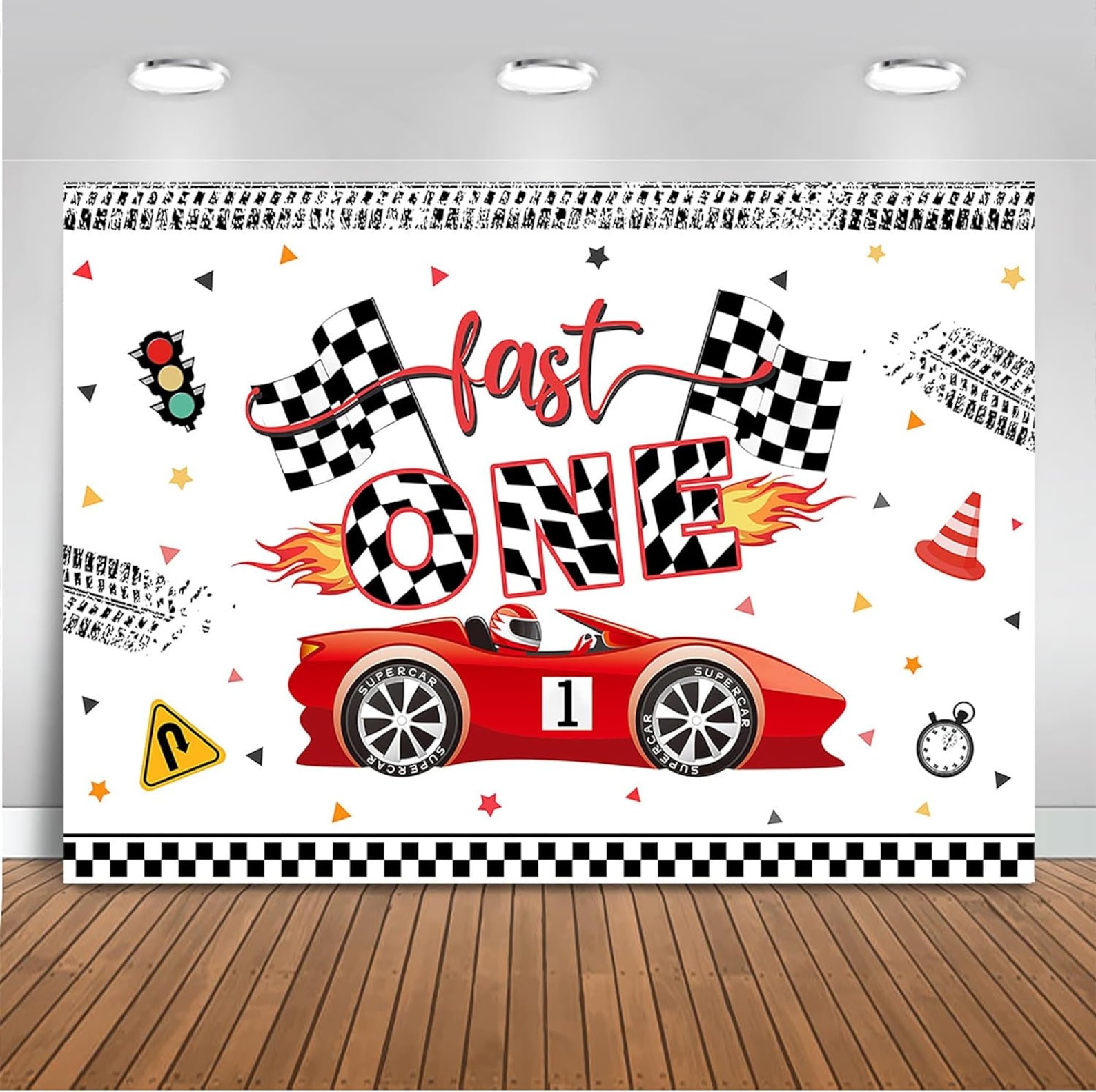 Fast One Birthday Backdrop Banner, Race Car Boys 1st Birthday Party ...