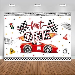 Fast One Birthday Backdrop Banner, Race Car Boys 1st Birthday Party ...