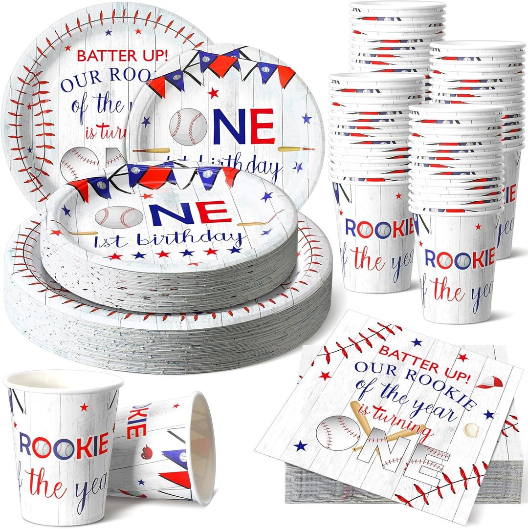 Baseball 1st Birthday Supplies Plates, Napkins, Cups Disposable ...