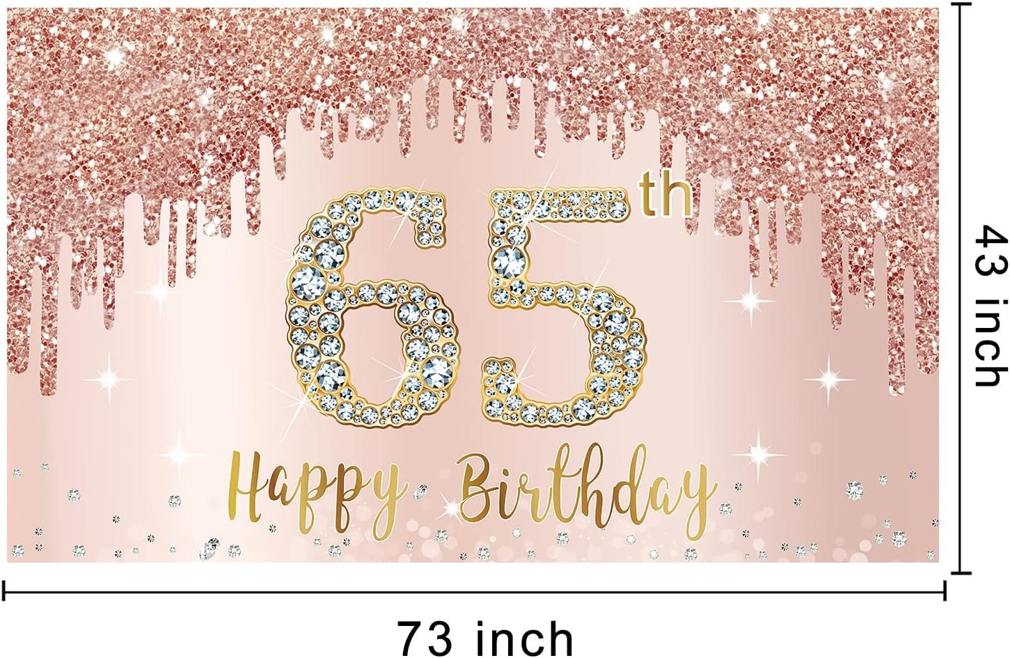 65th Birthday Banner Backdrop Rose Gold Happy 65th Birthday Backdrop ...