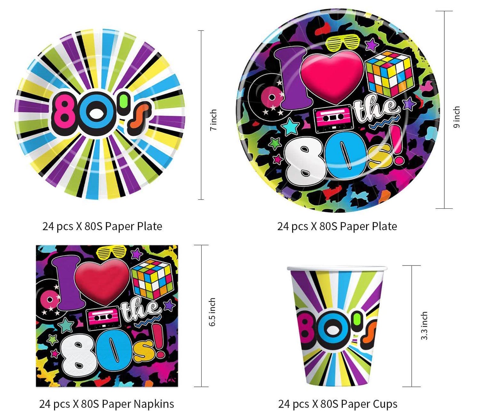 80's Party Plates, Napkins, Cups, Tablecloth Disposable Tableware ...