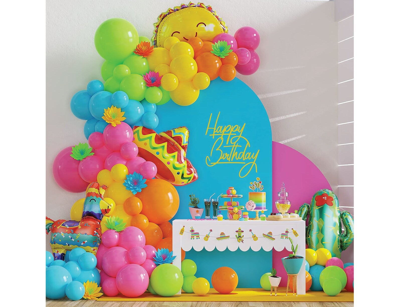 Mexican Fiesta Balloon Garland Arch Kit Llama Cactus Sombrero Taco ...