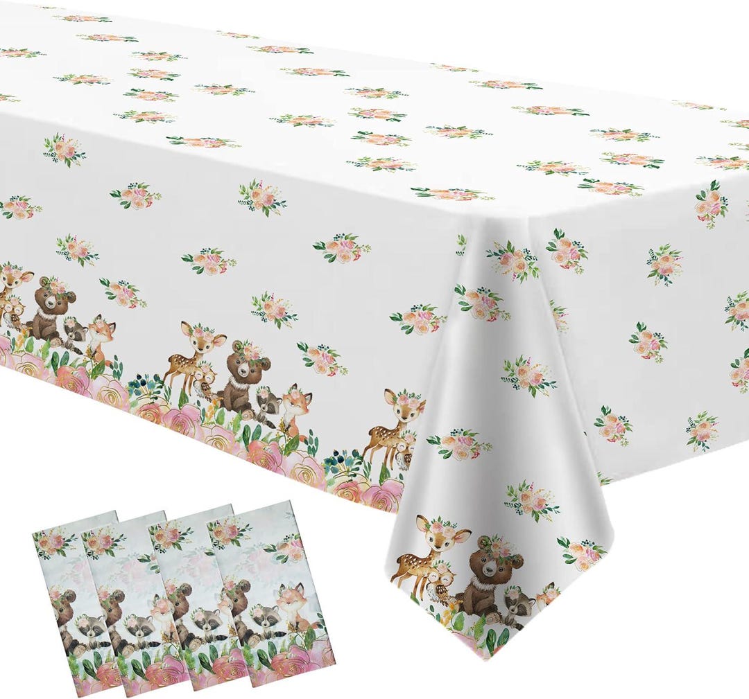 Woodland Animals Tablecloth 4 Pack, Disposable Girls Jungle Animal ...