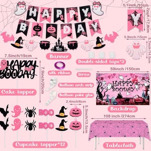 Pink Halloween Birthday Decorations, Happy Boo Day Backdrop Balloon ...