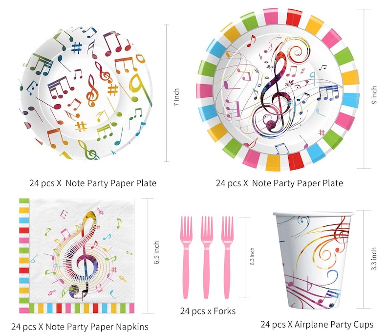 Music Theme Party Plates, Napkins, Forks Disposable Tableware Serves 24 ...