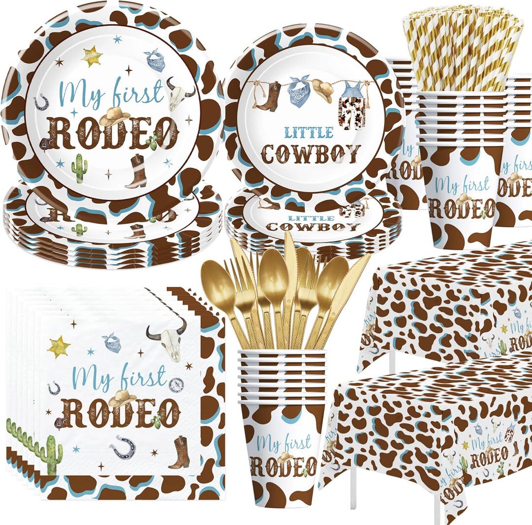 My First Rodeo Party Plates, Napkins, Forks Disposable Tableware Serves ...