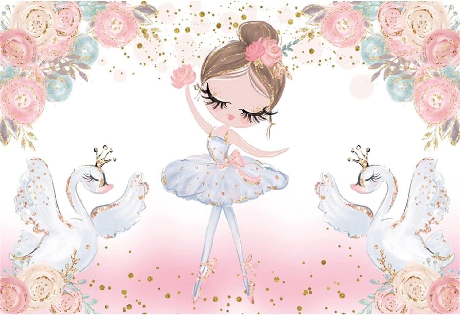 Tutu Ballerina Backdrop Banner, Girls Birthday Blush Pink Floral Cake ...