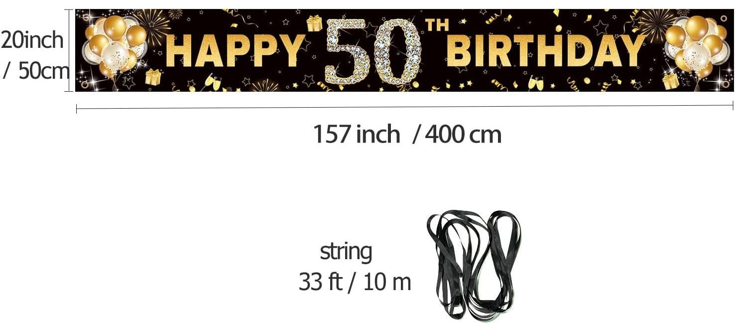 Large 50th Birthday Banner Backdrop Decorations for Women and Men Gold ...