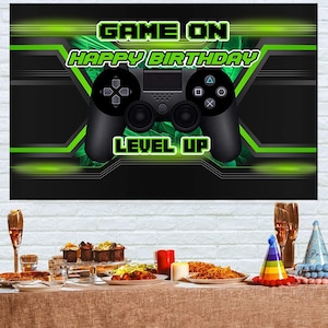 Video Game Happy Birthday Backdrop Game on Birthday Party Backdrop ...