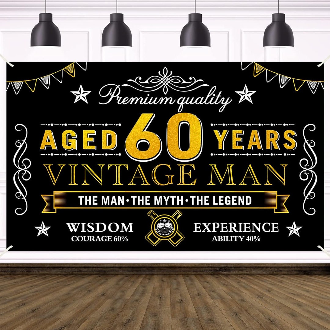 Black and Gold 60th Birthday Banner Backdrop Mens 60th Birthday ...