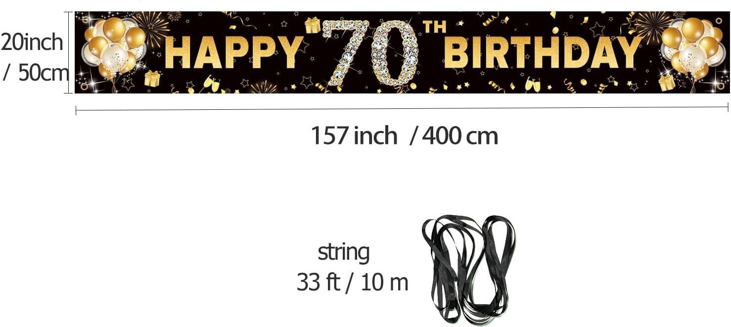 Large 70th Birthday Banner Backdrop Decorations for Women and Men Gold ...