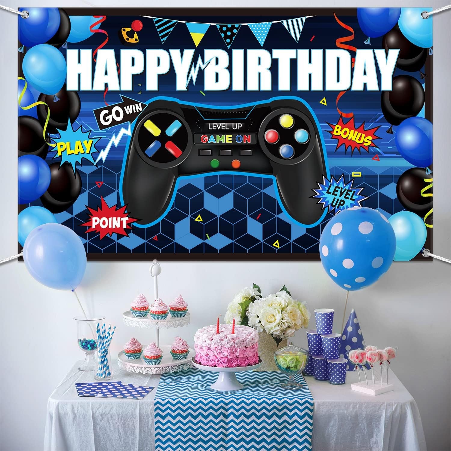 Video Game Happy Birthday Backdrop Game on Birthday Party Backdrop ...