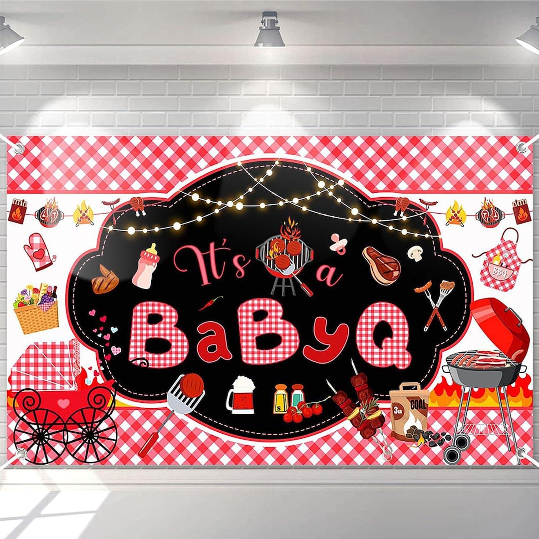 BBQ Baby Shower Banner Backdrop Decorations, It’s A Babyq Gender Reveal ...