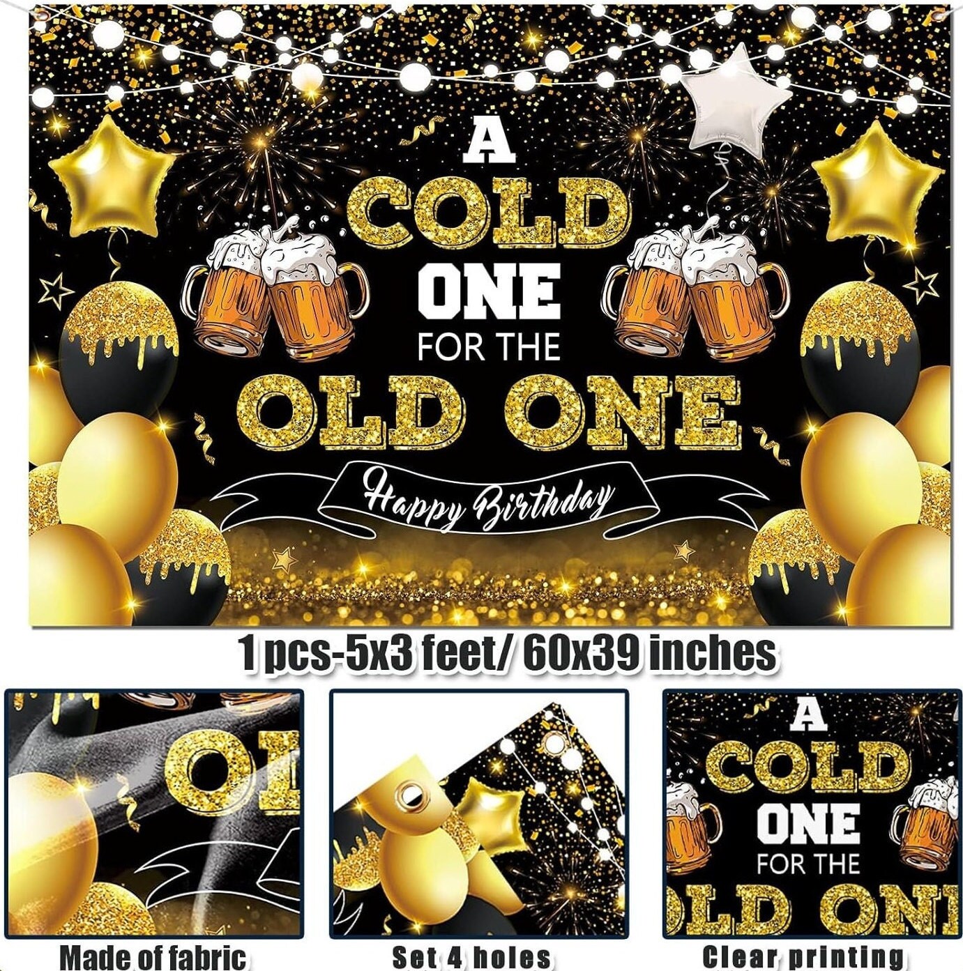 A Cold One for the Old One Birthday Banner Backdrop Decorations Men ...