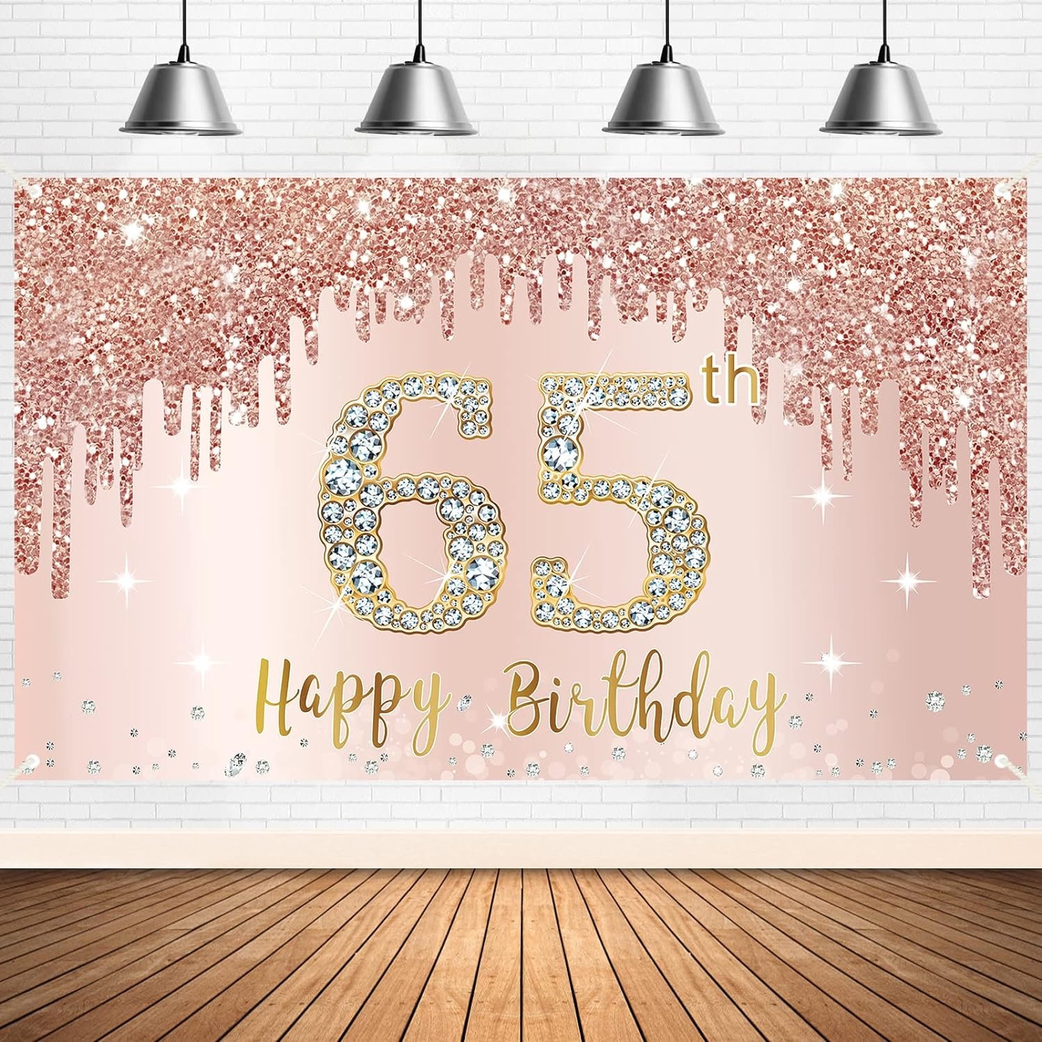 65th Birthday Banner Backdrop Rose Gold Happy 65th Birthday Backdrop ...