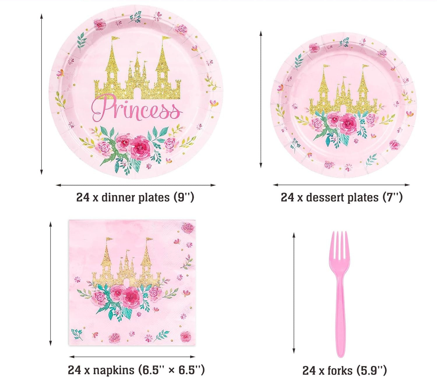 Princess Castle Birthday Party Decorations, Plates, Napkins, Forks Pink ...