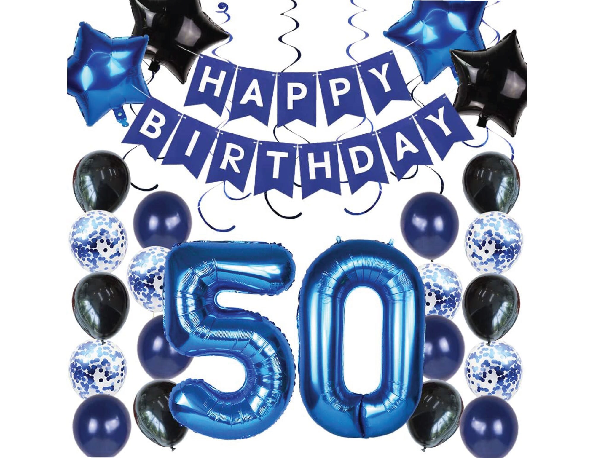 50th BIRTHDAY DECORATIONS Black and Blue 50th Party Supplies 50 ...