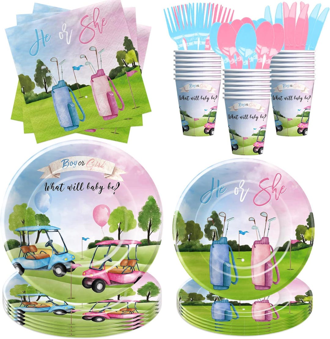 Golf Gender Reveal Party Plates, Napkins, Cups, Disposable Tableware ...