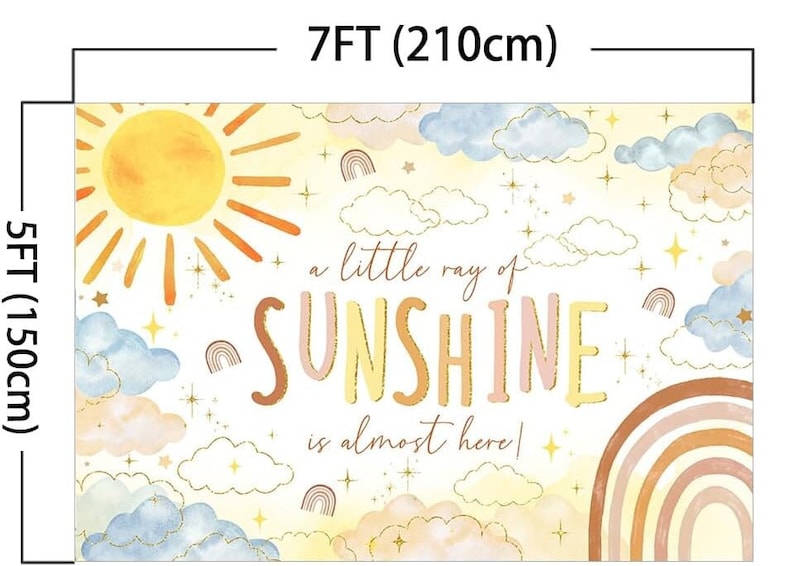 Sunshine Shower Banner Backdrop, Little Ray of Sunshine is Almost Due ...
