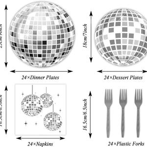Disco Party Plates, Napkins, Forks Disposable Tableware Serves 24 ...