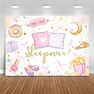 Sleepover Party Backdrop Banner, Girls Make up Sleep Over Birthday ...