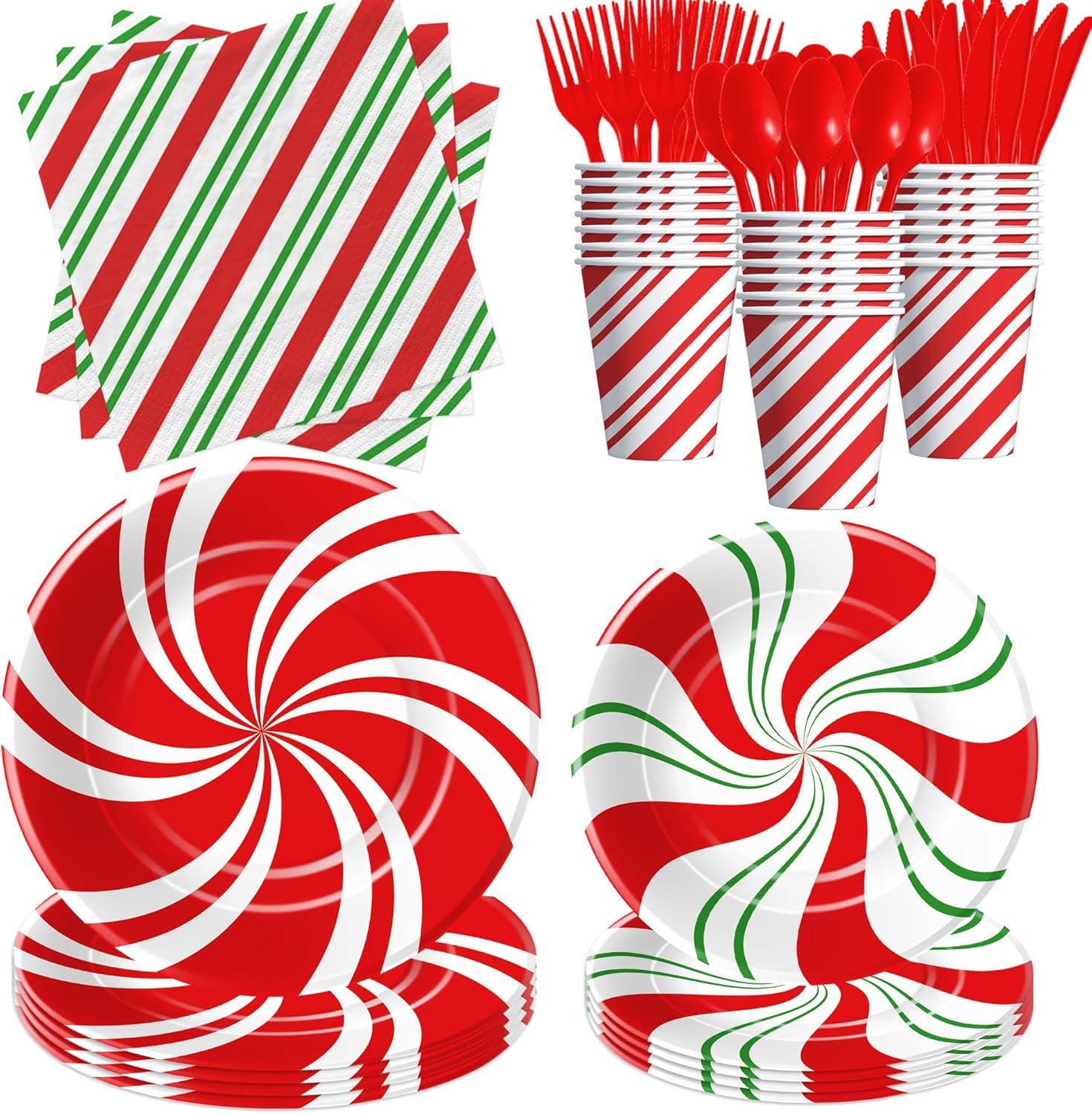 Christmas Party Plates, Napkins, Cups Cutlery Disposable Tableware ...