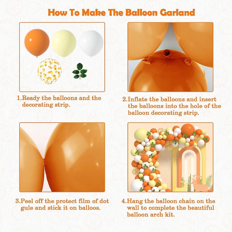 Little Cutie Balloon Garland Arch Kit With Artificial Leaves Tangerine Citrus Orange Yellow ...
