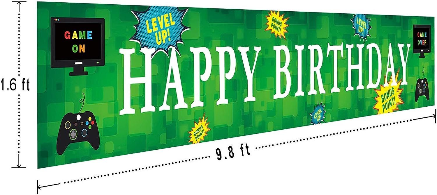 Large Video Game Happy Birthday Banner, Gaming Birthday Party Sign ...