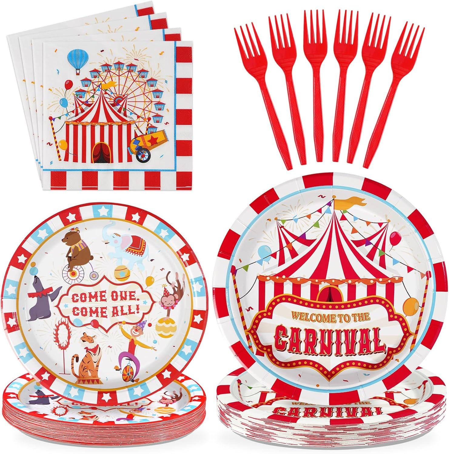 Carnival Theme Party Plates, Napkins, Forks Disposable Tableware Serves ...