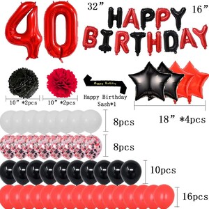 40th Birthday Decorations for Men Women Black and Red, Red Number 40 ...